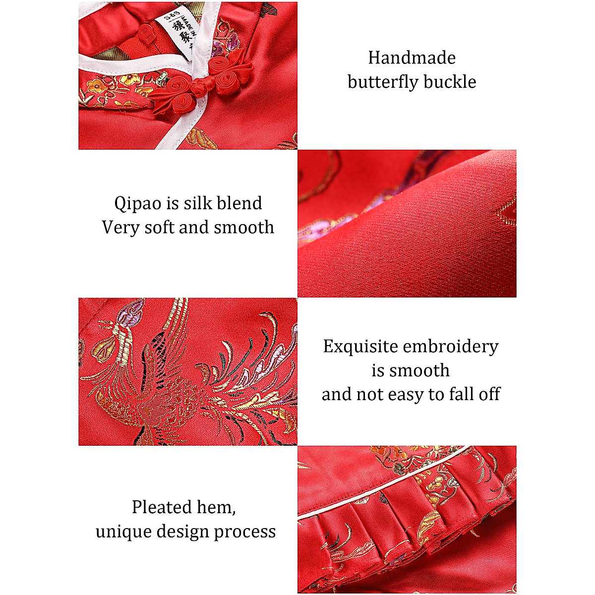 Geyoga Baby Qipao Girls Chinese New Year Sleeveless Dress with Chinese Style Tassel Hair Clips and Velvet Baby Stockings (2-3 Years) Red, White