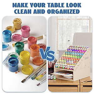 Gtouse Wooden Paint Storage Organizer, Citadel Paint Holder for 76 Bottles of Paints and 16 Paint Brushes Holder, 8-Tiers Craft Paint Storage Rack with 2 Cabinets for Art Tools for Artists