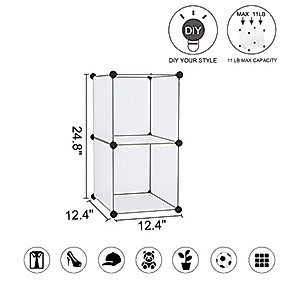 C&AHOME Cube Storage, 2-Cube Organizer Unit, Plastic Closet Storage Shelf, DIY Bookshelf, Modular Bookcase, Cabinet Ideal for Bedroom, Living Room, Office, 12.4" L x 12.4" W x 24.8" H White SBTM3002A