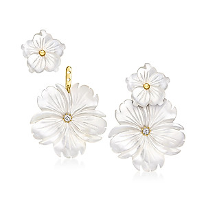 Ross-Simons Mother-Of-Pearl and .20 ct. t.w. White Topaz Flower Removable Drop Earrings With 18kt Gold Over Sterling