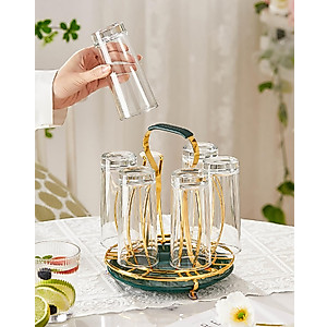 Alunsito Cup Drying Rack Beer Glasses Stand 6 Mugs Metal Drainer Holder Non-Slip Mugs Organizer with Handle for Sink, Coffee Table, Outdoor