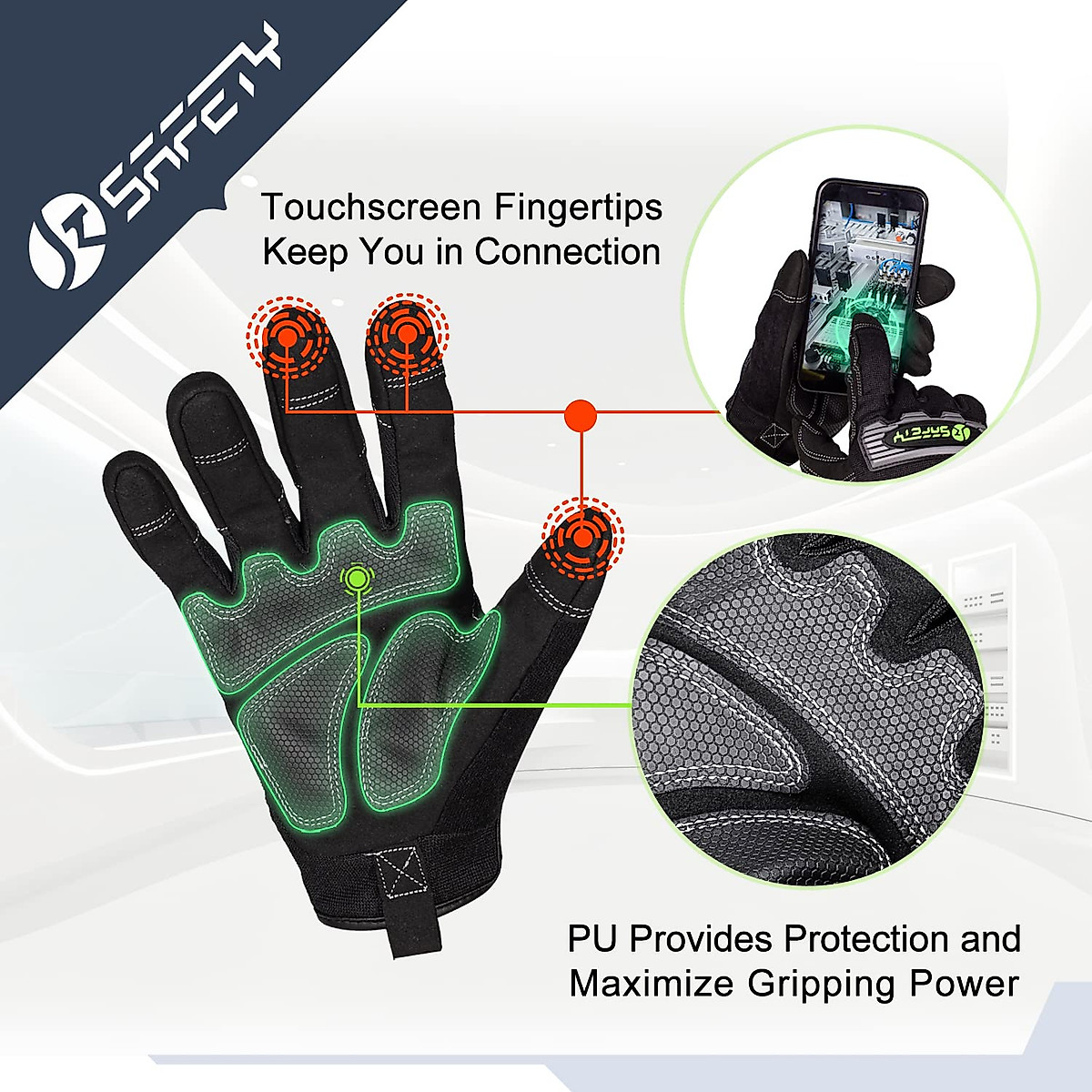 JKSafety High Performance Utility Work Gloves, all Purposes Mechanical Gloves, Guantes de Trabajo, for men and women, safety utility for works (G228-Black L)