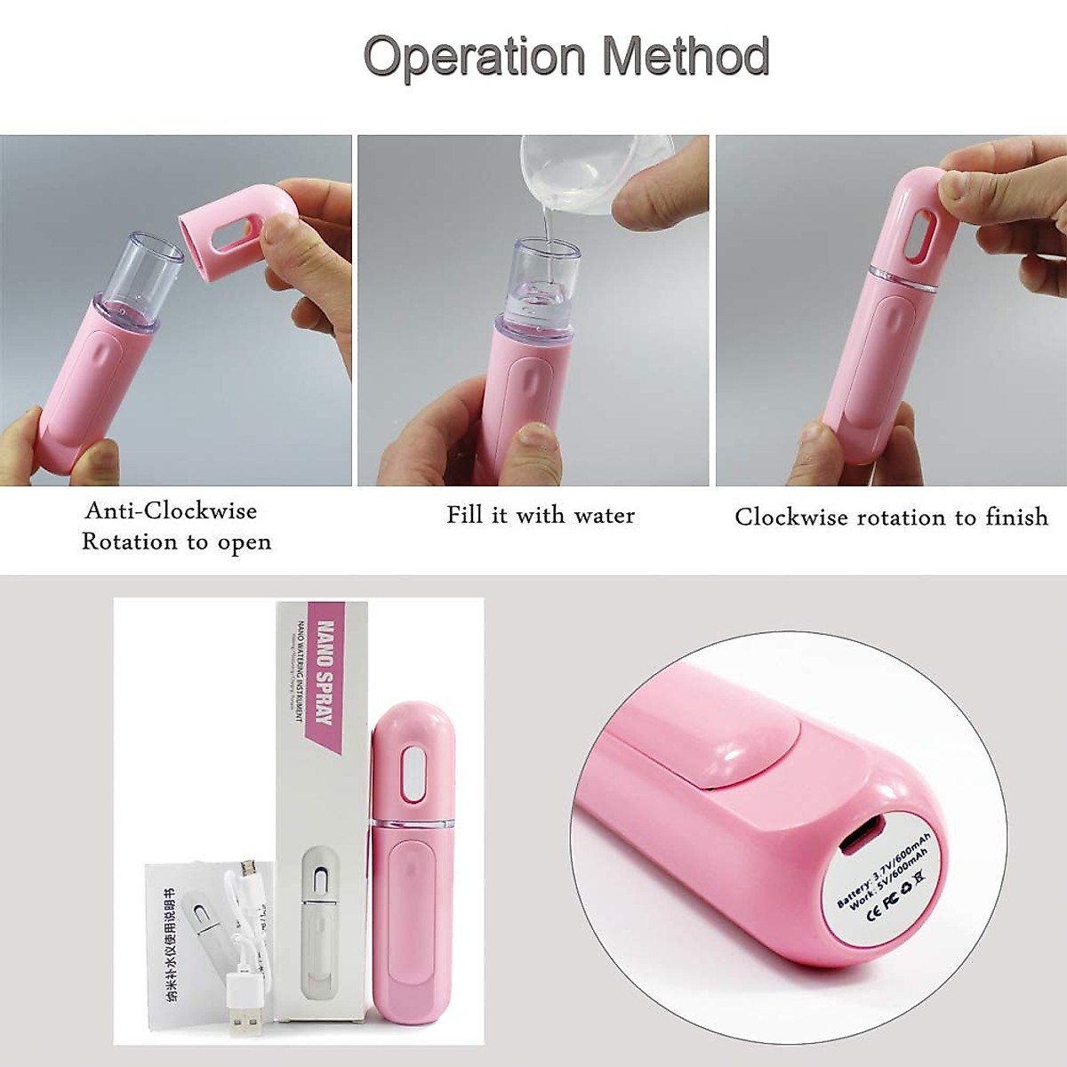 Nano Facial Mister, Portable Mini Cool Mist Facial Steamer Moisturizing Hydrating Face Sprayer for Skin Care, Makeup, Cleaning Pores，Eyelash Extensions，Summer Cool (Pink)