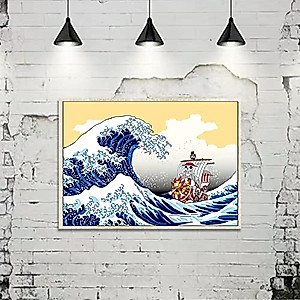PINKNORDIC Anime Poster Wano Country Oda's Art Ukiyo-e Canvas Painting Luffy Zoro Nami Wall Art for Living Room Decor Boy Gift,12x16inch