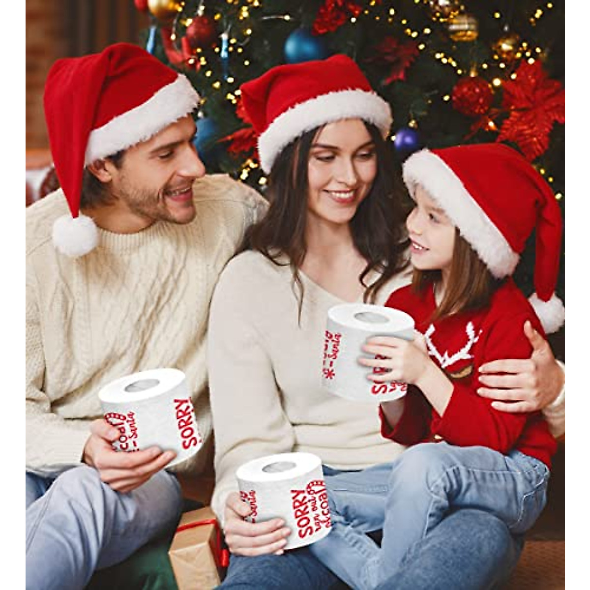 Printed TP Sorry Ran Out of Coal Santa Printed Toilet Paper Gag Gift – Merry Christmas Funny Toilet Paper Roll For Prank, Bathroom Decor, Stocking Stuffers, Novelty Xmas Holiday Gift – 500 Sheets