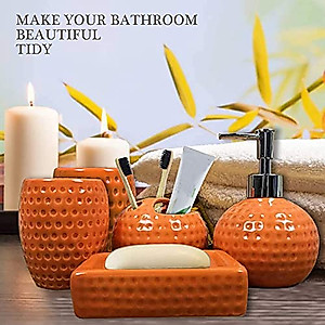 5-Pieces Orange Ceramic Bathroom Decor Accessory Set Includes Soap Lotion Dispenser,Soap Dish,Toothbrush Holder and Cup2 … …