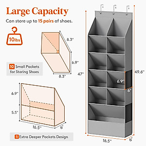 Lifewit Over the Door Shoe Organizers, 1 Pack Hanging Shoe Rack with 11 Pockets, 5 Layers Shoe Holder for Closet Door Storage Includes Boots, Toys, Water Bottles, Daily Necessities, Grey