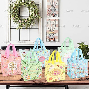 6PCS Happy Easter Egg Hunt Bags Bunny Carrot Chick Metallic Printing Gift with Handles, Treat Bags, Multifunctional Non-Woven for Gifts Wrapping, Party Supplies , 8.3×7.9×5.9inch