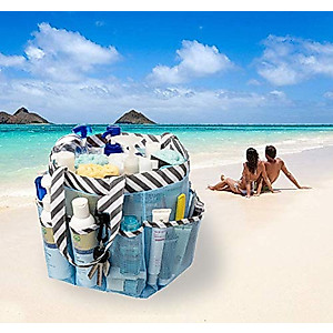 ARCCI Mesh Shower Caddy Tote, Large Portable Shower Caddy Basket with 8 Pockets, Quick Dry Hanging Toiletry Bath Shower Bag for College Dorm Room Essentials, Gym, Bathroom, Camp, Travel, Blue