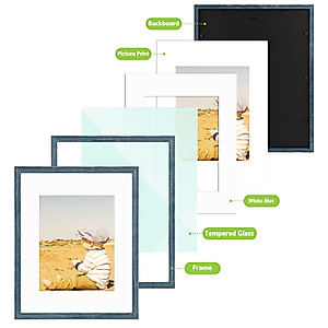 Golden State Art, 16x20 Picture Frame with Mat for 11x14 - High Definition Glass Wall Mounting Horizontal Vertical Display (Blue, 2 Pack)