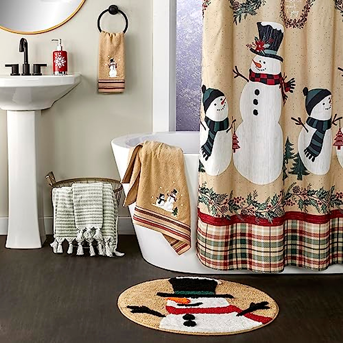 SKL Home Christmas/Winter Rustic Plaid Snowman Rug for Bath/Kitchen & Gift, Multi
