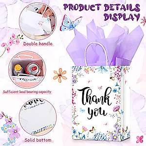 30 Pcs Thank You Gift Bags with Tissue Paper Gold Thank You Wedding Bags with Handle for Business, Shopping, Wedding, Baby Shower, Party Favors (Floral Style)