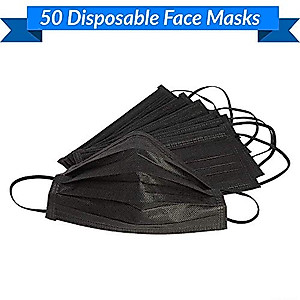 Reli. Black Face Mask (50 Masks) Disposable Black Mask, 3 PLY Protection with Filter Layer - Breathable, Elastic Ear Loop Mask - Face Protection, 50 Pack Pcs (Black)