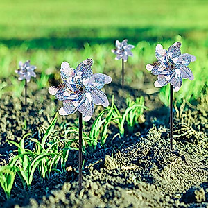 10 Pack Reflective Pinwheels with Plastic Stakes| 19.7 inch Pre-Assembled Sparkle Pin Wheel Set | Scare Off Birds and Animals Away | Decorative for Garden, Yard, Lawn