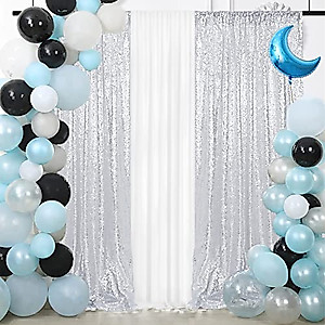 Trlyc Glitter Sequin Backdrop Curtains for Wedding Party Decor (2 Panels, W2 x H8FT,Sliver)