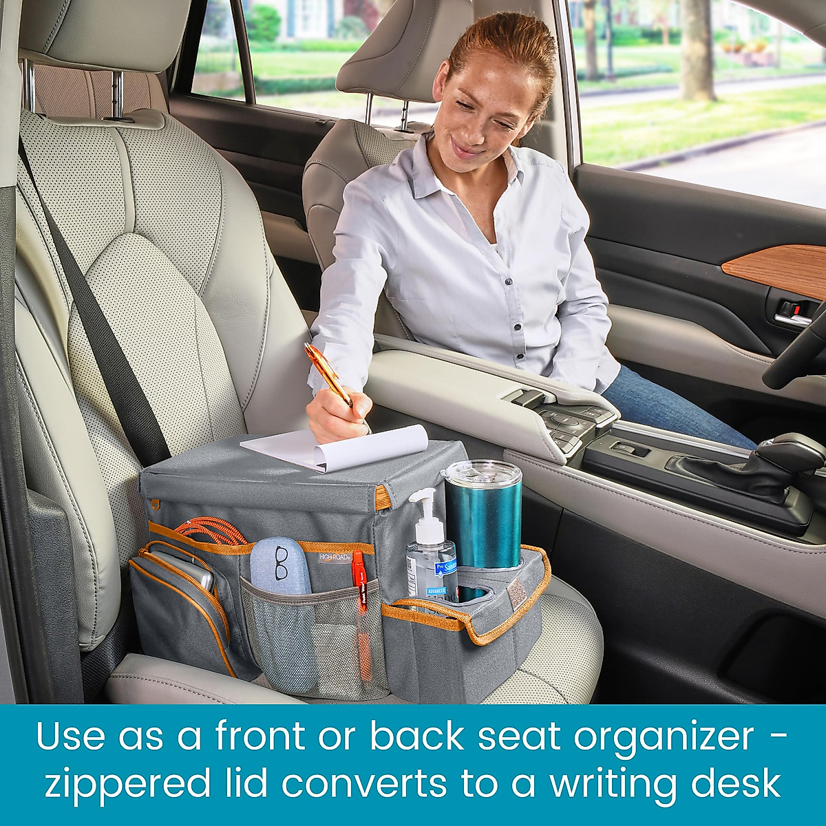High Road CarHop Car Seat Organizer - Back Seat Organizer for Kids or Front Seat Organizer for Drivers with Cup Holders, Tray Top, Side Pockets and Soft Cooler or Storage Compartment