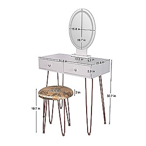 Kindmin Makeup Vanity Table Set with 3 Modes Adjustable Lighted Mirror Cushioned Stool, Dressing Table for Small Space