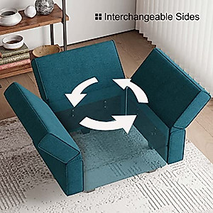 Belffin Modular Sofa Bed Modular Sectional Sleeper Sofa Convertible Sectional Couch Bed Set with Reversible Chaise Peacock Blue