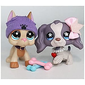 US LPS Rare Great Dane 1647 Tan Brown LPS Cocker Spaniel 1209 Purple Blue Eyes Puppy Dog with LPS Accessories Hat Glass Necklace Food and Drink Laptop Computer Phone Kids Gift