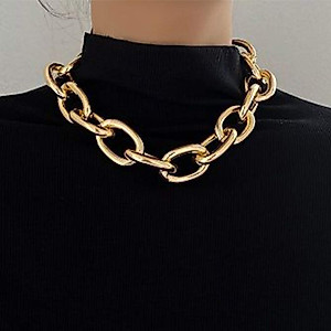 CLOACE Chunky Choker Necklace Gold Cuban Link Chain Thick Necklaces Punk Jewelry for Women(Gold cuban chain)