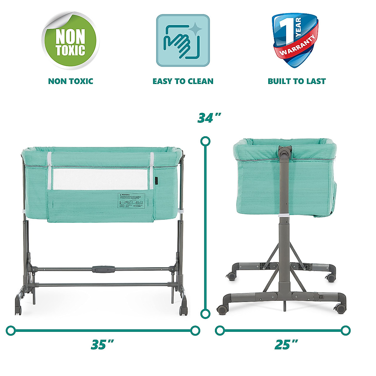 Dream On Me Zimal Bassinet and Bedside Sleeper in Mint, Lightweight and Portable Baby Bassinet, Breathable Mesh Panels, Easy to Fold and Carry Travel Bassinet, JPMA Certified