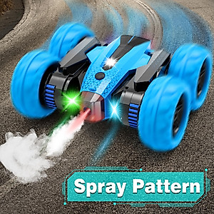 SUPIREO RC Cars, 2.4GHz Fast Stunt RC Car, 4WD Double Sided 360° Rotating RC Trucks with Headlights, High Speed Off Road Stunt Truck, Cool Spray Patterns, Remote Control Cars Toy for Boys Girls