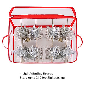 Phedrew Plastic Christmas Light Storage Box with 4 Cardboard Wraps and Dual Zipppered Closure Xmas Holiday Light Bulbs Storage Containers Christmas Light Storage Bins Organizers (1)