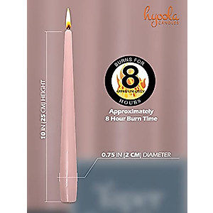Hyoola Tall Taper Candles - 10 Inch Light Pink Unscented Dripless Taper Candles - 8 Hour Burn Time - 12 Pack