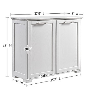 Smhxo Tilt Out Trash Cabinet, Wooden Kitchen Trash Can Cabinet with Deodorising Function, 2 * 10 Gallons Hidden Laundry Sorter Cabinet, Pure White