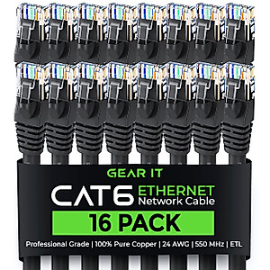 GearIT Cat 6 Ethernet Cable (16-Pack 7 Feet) Cat6 Network Patch, 10Gbps, RJ45, Snagless Cord, Gold-Plated Connectors, Internet for PC, TV, Tablet, Router, Printer, Servers, IT Data Center - Blue