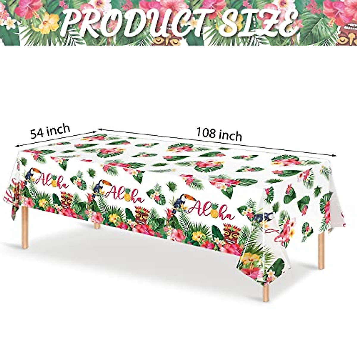 3 Pack Hawaiian Luau Tablecloths, Luau Decoration Aloha Tropical Palm Leaves Table Cloth Hawaii Disposable Plastic Rectangular Table Cover Tiki Party Supplies for Birthday Summer Kid, 54 x 108 Inch