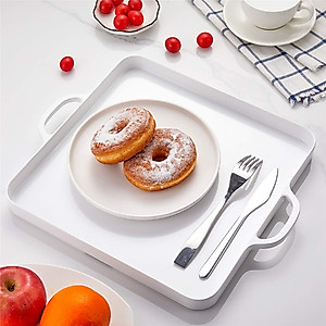 HSDT Square Serving Trays with Handles Melamine White 12.5x12.5 Inch Spill Proof Kitchen Eating Trays Set of 2 for Cafeteria Cafe Food Appeizer Dessert Snack Dinner Lunch Breakfast,TR14-02