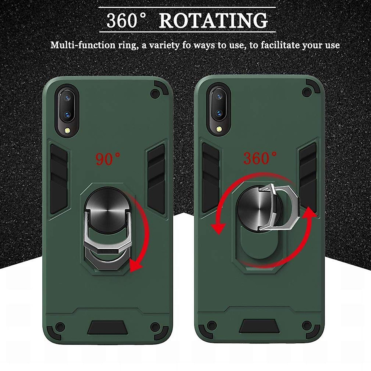 LEMORRY Case Compatible with Oppo Reno2 Case, Armor Cover Dual Layer Soft TPU Silicone + Hard PC Shell with 2in1 Ring-Stand & Car Holder, Shockproof Slim Fit Case Cover for Oppo Reno2, Green
