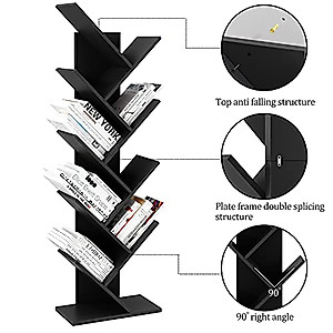 Yusong Tree Bookshelf, 9-Tier Book Tree Shelf Bookcase for Living Room Bedroom, Floor Standing Magazine CD Organizer Rack for Home Office, Black