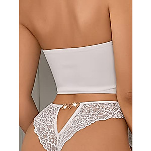 SweatyRocks Women's Lingerie Floral Lace Sheer Mesh Cut Out Thong Panties Underwear Plain White L