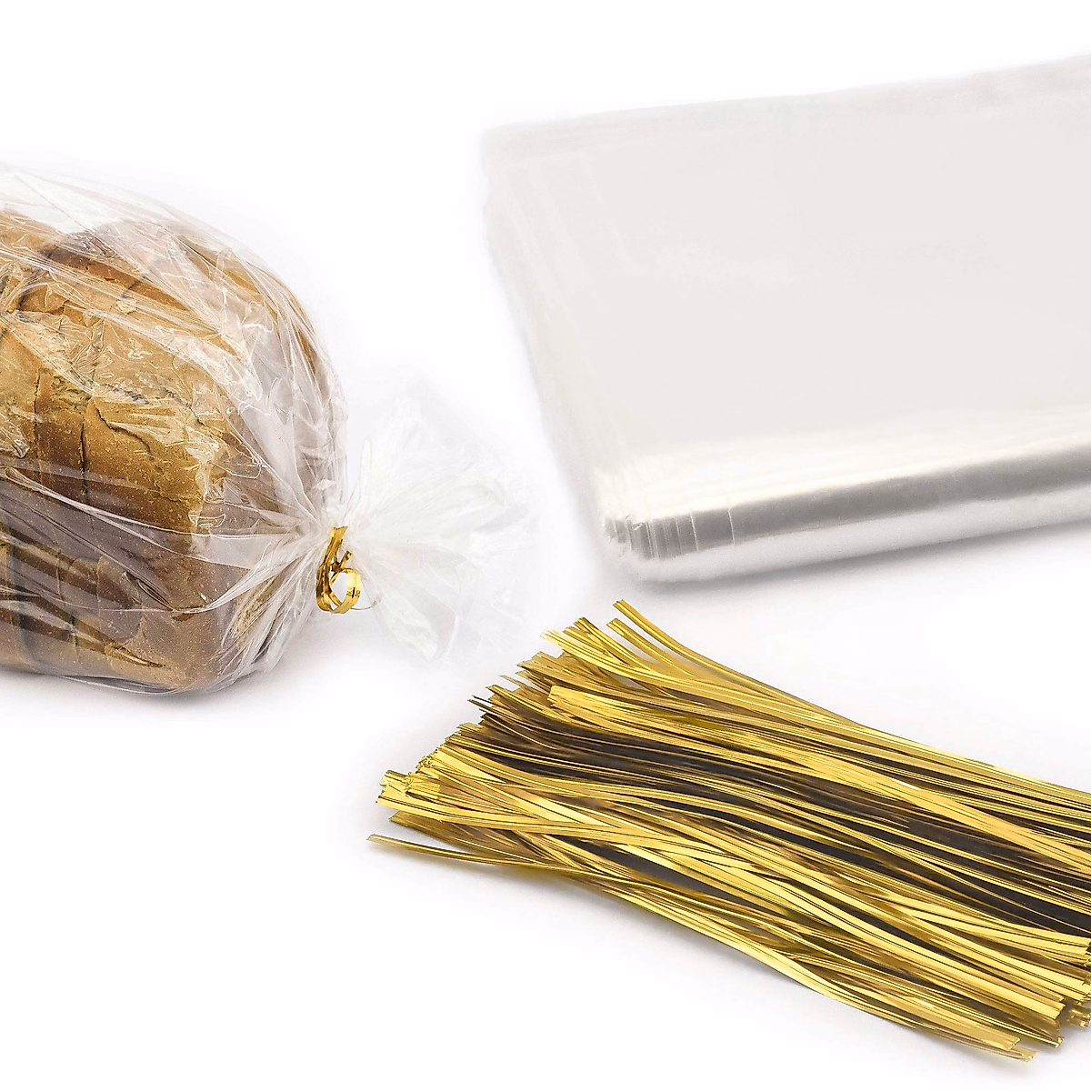 Mantah Bread Bags with Ties, Reusable, 50 Clear Bags and 50 Ties, Bread Bag For Homemade Bread And Bakery Loaf Adjustable Reusable