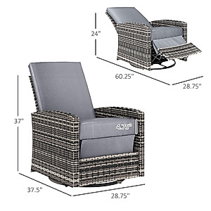 Outsunny Outdoor Wicker Swivel Recliner Chair, Reclining Backrest, Lifting Footrest, 360° Rotating Basic, Water Resistant Cushions for Patio, Grey
