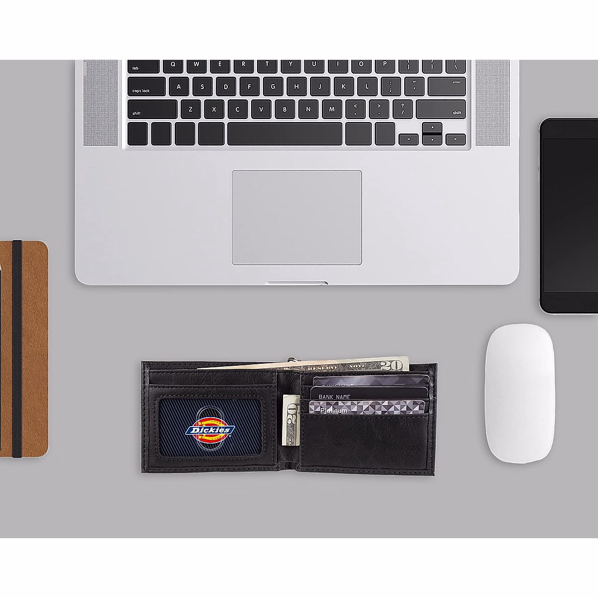 Dickies Men's Bifold Wallet-High Security with ID Window and Credit Card Pockets, Classic Black, One Size