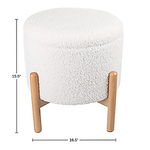 Lavish Home Storage Ottoman - Round Sherpa Footrest or Storage Organizer with Removable Top for Living Room, Dorm, or Apartment (White)