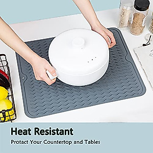 Meiliweser Silicone Dish Drying Mat XL(20" x 16"), Multiple Usages Drying Mat for Kitchen Counter, Heat Resistant & Easy Clean Dish Mat, Misty Gray