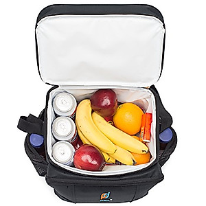 MOJECTO Medium Size Cooler Lunch Bag With Removable Leakproof Plastic Hardliner Bucket. Dual compartment, 600D Strong Polyester, Thick Foam Insulation, Large Pockets And Zippers.
