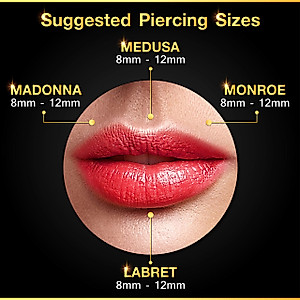 BanaVega 2PCS Steel Internally Threaded Labret 16g 1/4 6mm 3mm Clear Crystal Marilyn Monroe Lip Earrings Tragus Piercing Jewelry 0273