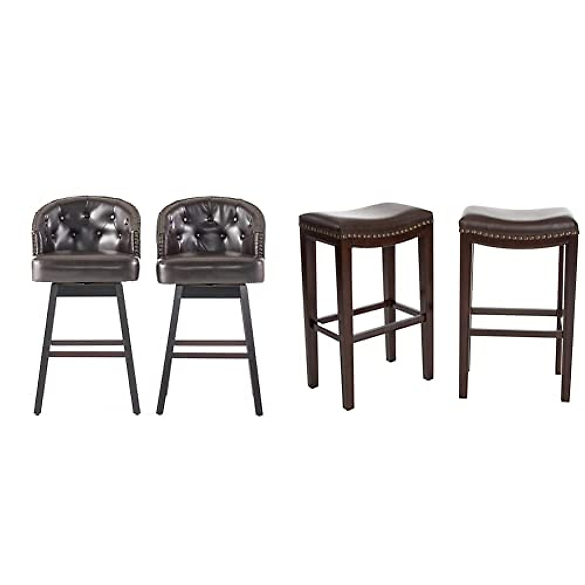 Christopher Knight Home Ogden KD Swivel Barstool (2 Piece Set) - Brown & Avondale Backless Bar Stools, 2-Pcs Set, Brown