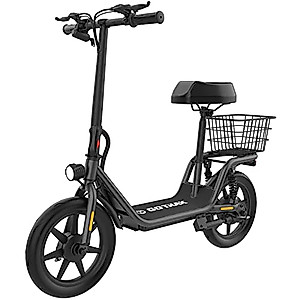 Gotrax FLEX Electric Scooter with Seat for Adult Commuter,16 Miles Range&15.5Mph Power by 400W Motor, Foldable Scooter with 14" Pneumatic Tire& 9”Comfortable Wider Deck, EBike with Carry Basket Black