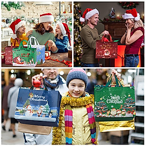 Tedmax Christmas Gift Bags,24pcs Christmas Treat Bags Non-woven Waterproof Christmas Goodie Bags,Reusable Christmas Bags Bulk Party Supplies Extra with 24Pcs Christmas Slap Bracelets,12.6"*6.7"*9.8