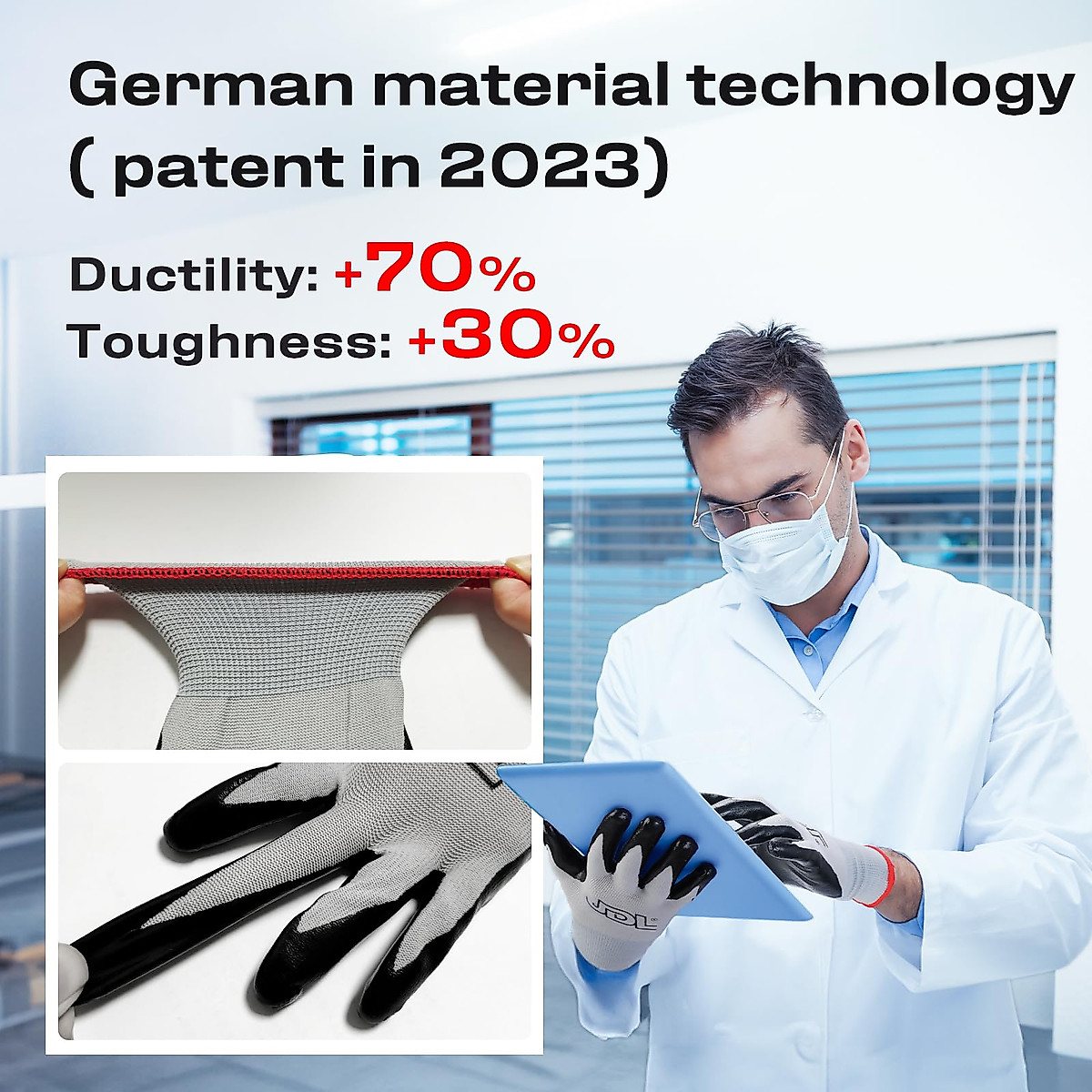 JDL Large Green Nitrile Coated Protective Gloves, Pack of 6