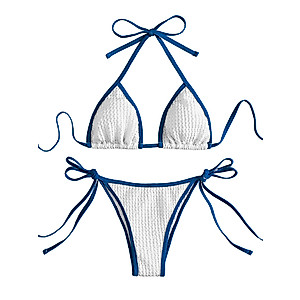 SHENHE Women's Sexy Bikini Sets Ring Triangle Tie Bathing Suits 2 Piece Swimsuits Beige S