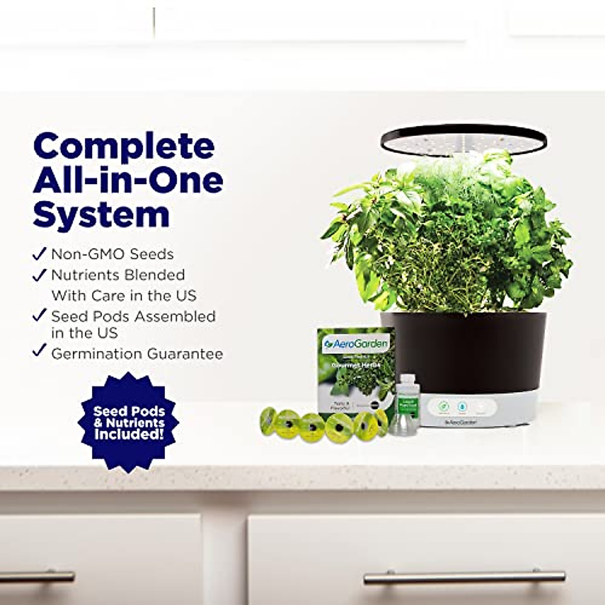 AeroGarden Harvest 360 with Gourmet Herb Seed Pod Kit - Hydroponic Indoor Garden, Black