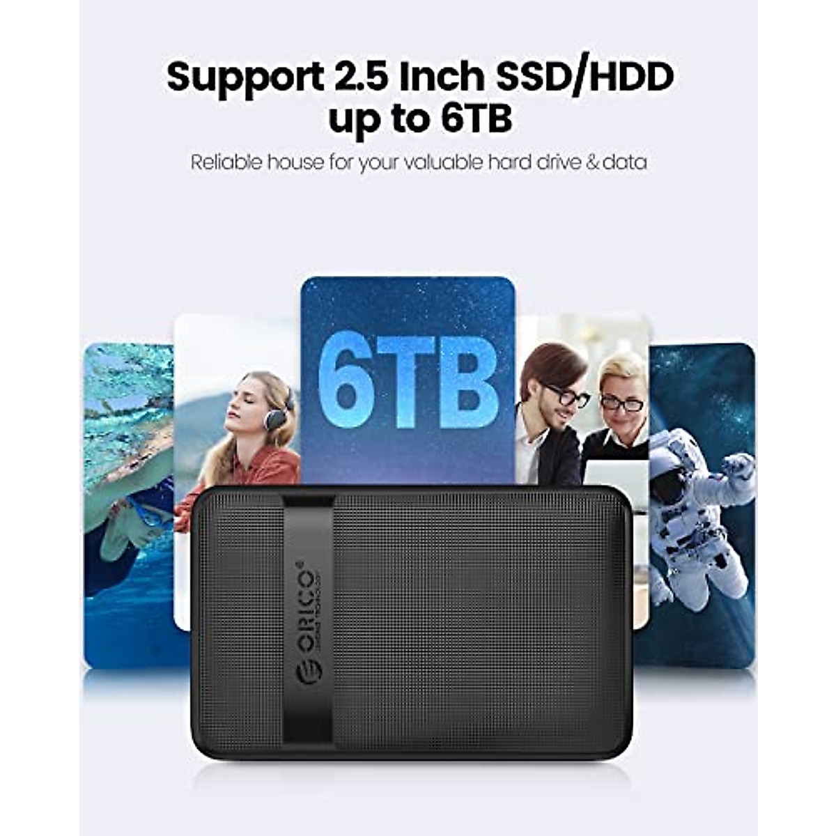 ORICO 2.5'' Hard Drive Enclosure, Upgraded Tool-Free 5Gbps USB 3.0 to SATA External Hard Drive Case for 2.5 Inch 7mm 9.5mm SSD HDD Max 6TB, UASP Supported, Black(2577U3)