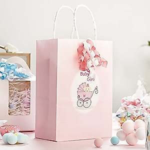 AIMUDI Pink and White Curly Gift Bows 4" Self Adhesive Curly Bows for Gift Wrapping Twist Tie Curly Bows for Baby Shower Party Decorations It is a Girl Gender Reveal Goodie Treat Bags - 6 Counts